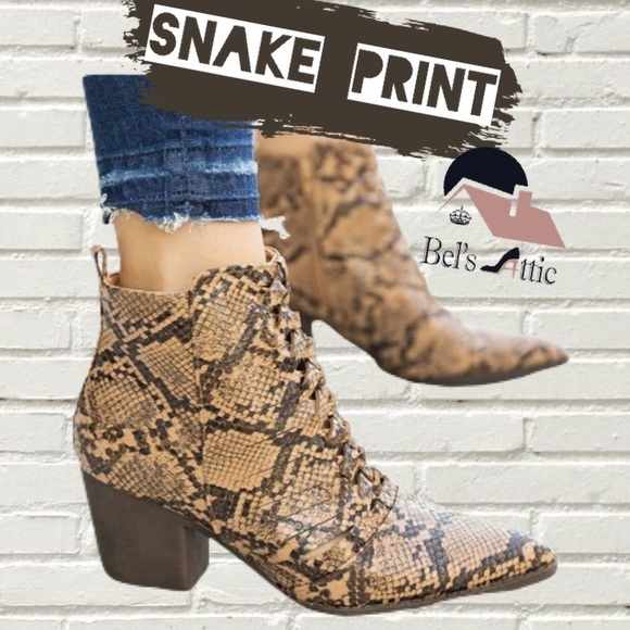 Shoes | Brown Snake Woven Detailed Pointed Ankle Bootie | Poshmark